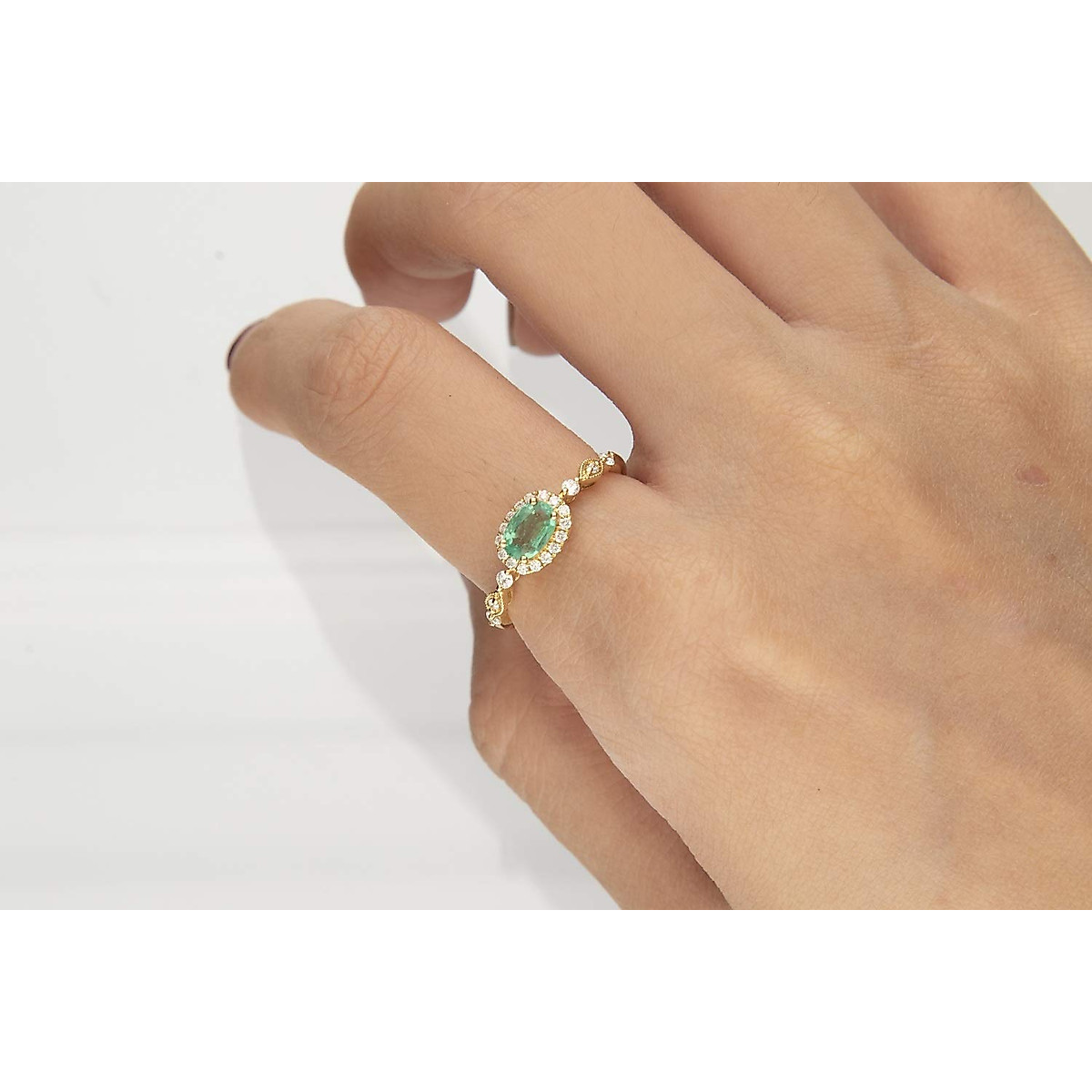 Gin & Grace 14K Yellow Gold Natural Zambian Emerald Ring with Natural Diamonds for Women | Ethically, authentically & organically sourced Oval-Cut Emerald Jewelry for her | Emerald Ring for Women