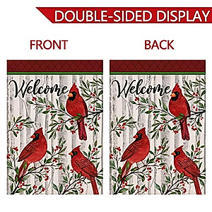 Dyrenson Welcome Winter Cardinals Red Birds Berries Decorative Garden Flag, Snowy Forest Farmhouse Yard Outside Decorations Outdoor Small Decor 12x18