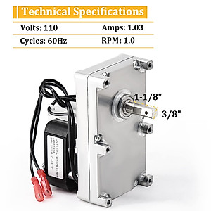 Adviace 80488 Auger/Agitator Motor for Vogelzang VG5790 VG5770 Pellet Stoves, US Stove 5500 5500M, American Harvest 6039 6041, 1 RPM Counter Clockwise Auger Motor with Hole.