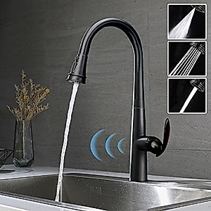 Touchless Kitchen Faucet Automatic Motion Sensor Activated Hands-Free Kitchen Sink Faucets 4Mode Pull Down Sprayer One/3 Hole Deck Plate, Kitchen Faucet for Sink w/ Smart Sensor, Auto Off