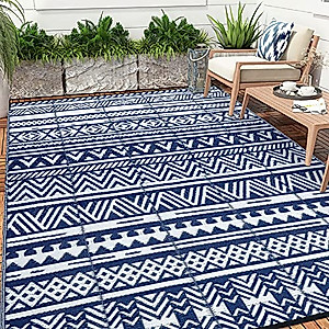 HiiARug 5'x8' Reversible Outdoor Rug, Plastic Straw Rugs, Large Floor Mat and Rug for RV, Patio, Backyard, Deck, Picnic, Beach, Trailer, Camping(Navy/White)