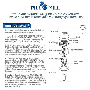 Pill Mill Pill Crusher - Crushes Multiple Tablets to a Fine Powder - Metal Pill Grinder - Tablet Pulverizer Suitable for Travel - Great Feeding Tube use and Pets