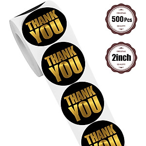 Large Black Thank You Stickers 2 inch - Gold Foil Personalized Sealing Circle Labels, Ideal for Gift Packaging & Small Business | 500 Labels Per Roll