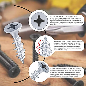 Hession #8 x 3/4 Inch Silver Wood Screws Self Tapping Scrwes Bugle Head Phillips Drive Hi Low Thread Sharp Point Zinc Plated 20pcs