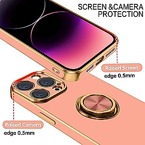 BENTOBEN for iPhone 14 Pro Max Case, Slim Lightweight 360° Ring Holder Kickstand Support Car Mount Shockproof Women Men Non-Slip Protective Case for iPhone 14 Pro Max 6.7", Sand Pink
