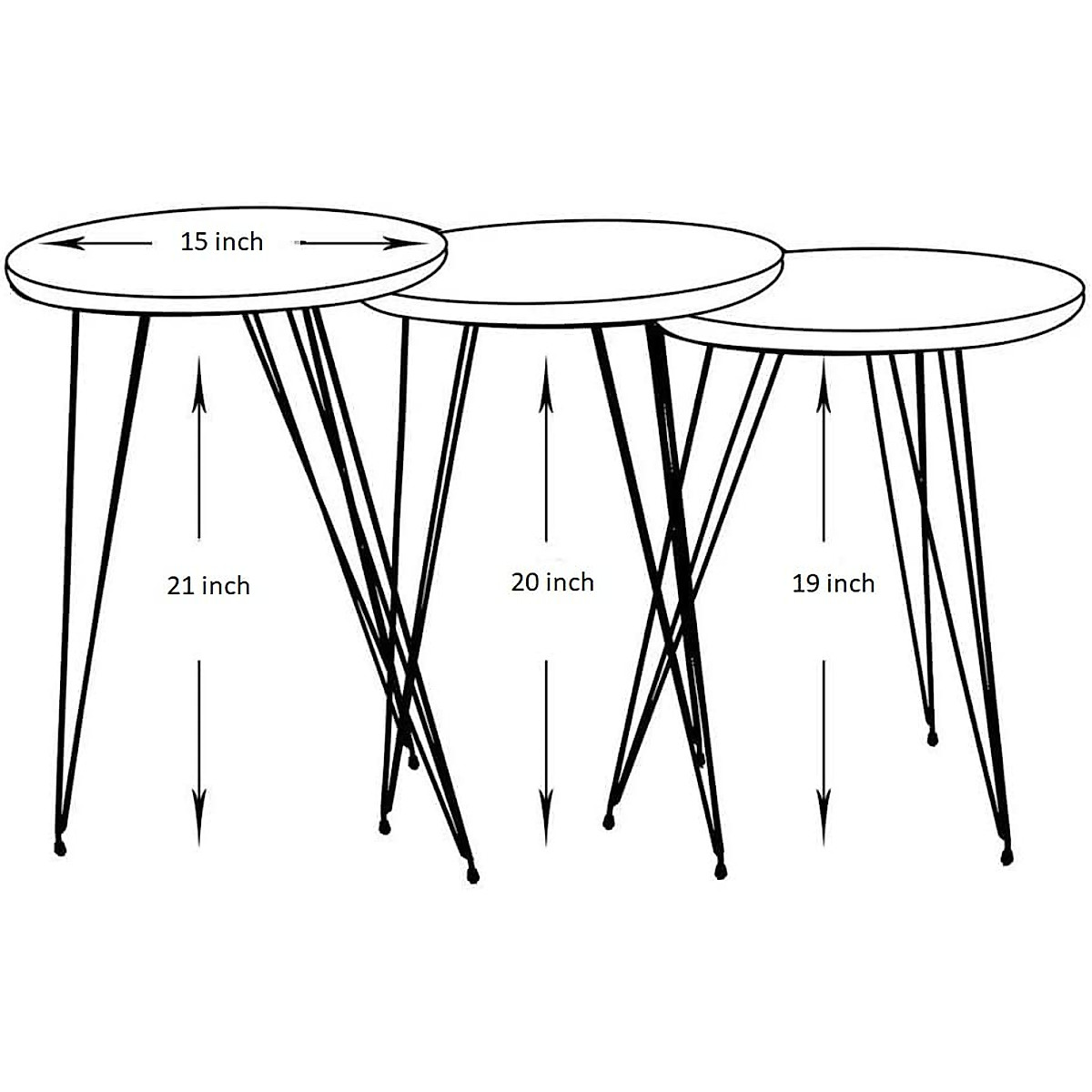PAK HOME Set of 3 Nesting End Tables Round Wood Stacking Coffee Side Accent Table with Metal Legs for Living Room, Home Office, Nightstands for Bedroom