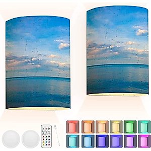 CAKOJV188 Battery Operated Wall Sconces Wireless Wall Lamp Fixtures Beautiful sea Landscape Morning Thailand Horizontal sea Sky Sea View Dimmable Wall Lights for Bedroom Living Room Hallway Set of 2