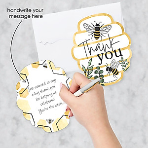 Big Dot of Happiness Little Bumblebee - Shaped Thank You Cards - Bee Baby Shower or Birthday Party Thank You Note Cards with Envelopes - Set of 12