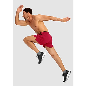 Men's Running Shorts with Zipper Pockets Quick Dry Gym Athletic Workout 5" Shorts for Men (red, Medium)