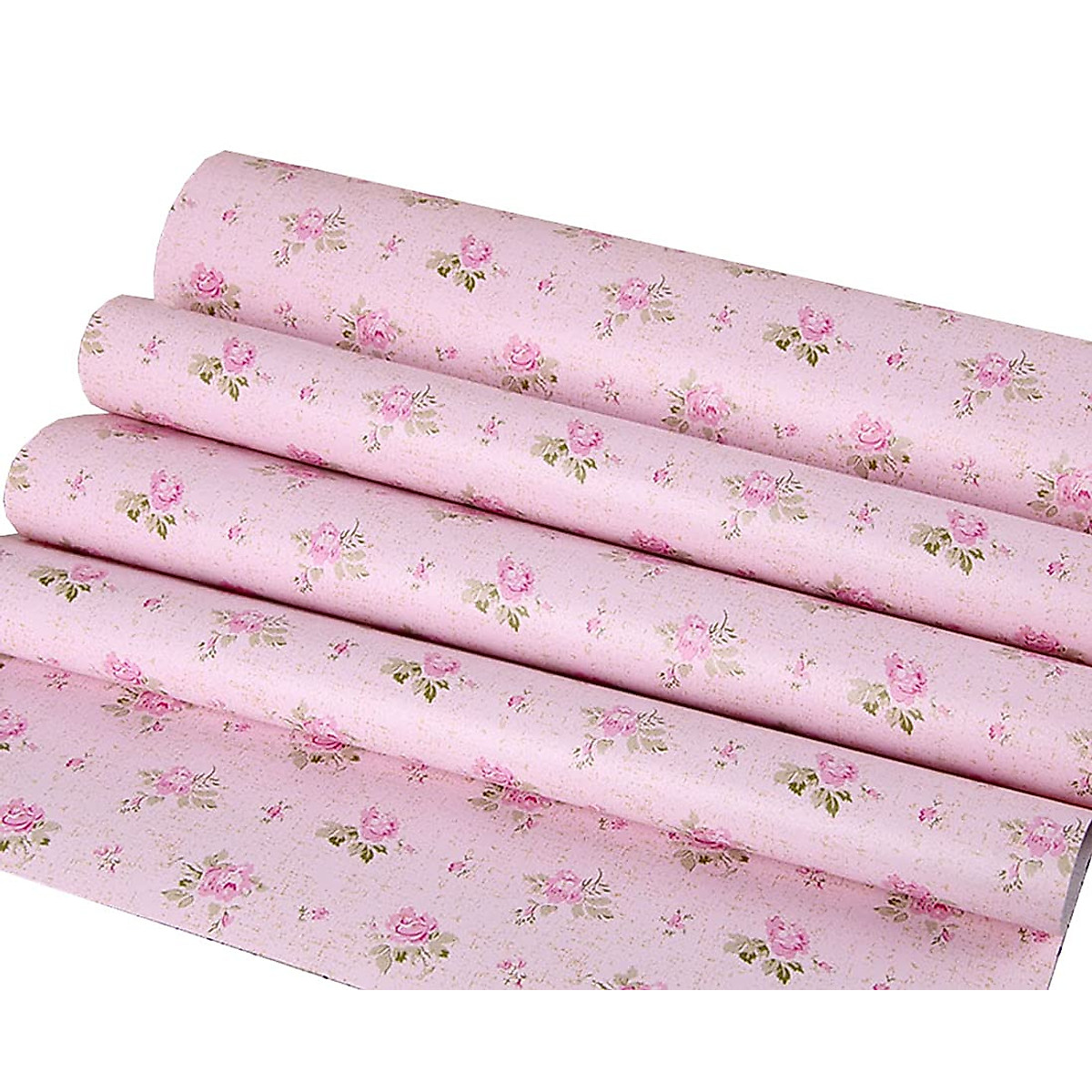 HDsticker, Self Adhesive Decorative Pink Rose Floral Contact Paper Shelf Liner for Dresser Drawer Cabinets Cupboard Door Bookshelves Funiture Wall Decor 17.7X117 Inches
