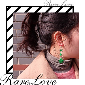 RareLove Silver Plated Interlocking Circle Shamrock Piercing Dangle Earrings Alloy St Patrick's Day Gift For Women