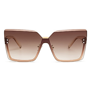SOJOS Trendy Square Oversized Sunglasses Womens Big Rimless UV400 Ladies Shades SJ1160, Brown Gradient Pink Lens/Light Brown Temples
