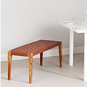 South Shore Balka Woven Leather Bench, Brown