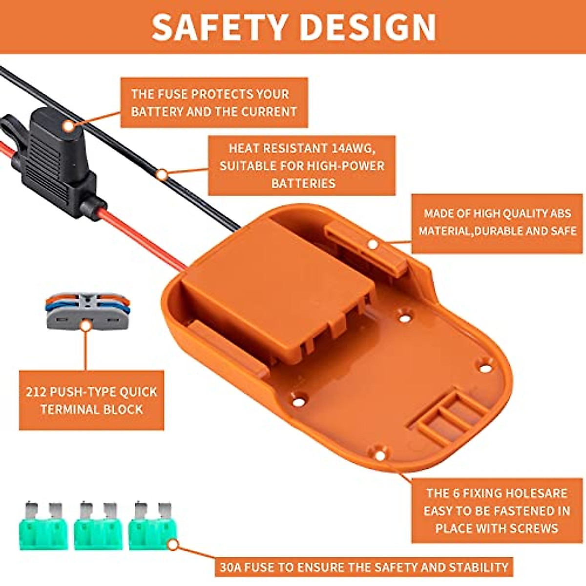 Power Wheel Adapter for Ridgid AEG 18V Hyper Lithium Battery Secure Battery Adapter with Fuse & Wire Terminal,14 Gauge Wire Power Convertor for DIY RC Trucks, RC Toys, Robotics, Work Lights