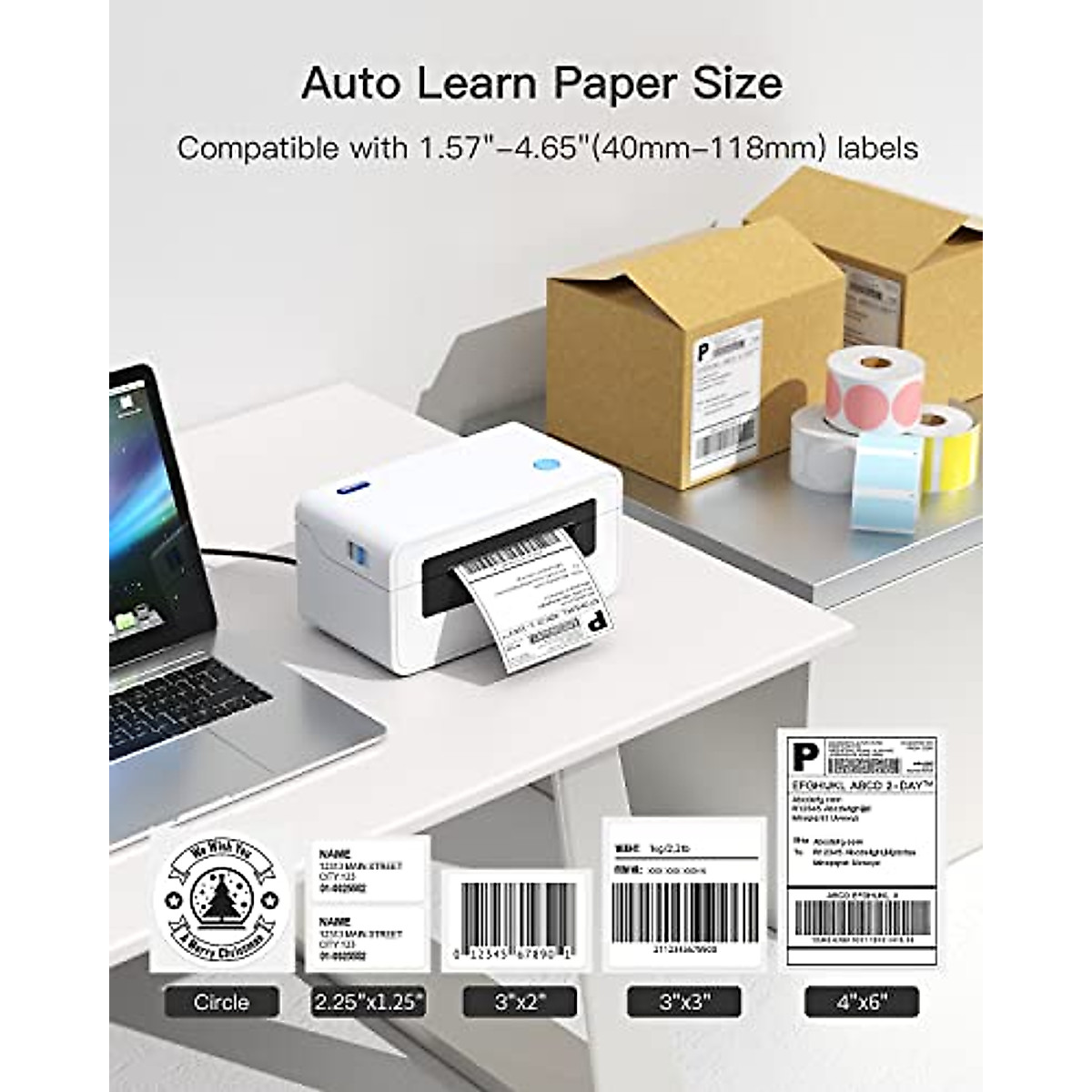 POLONO Shipping Label Printer, 4x6 Thermal Label Printer for Shipping Packages, Commercial Direct Thermal Label Maker, Thermal Labels, 4" x 6" Direct Thermal Shipping Labels (Pack of 500)