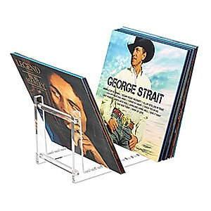 NIUBEE Clear Vinyl Record Stand Holder for Desktop Album Storage, Acrylic Vinyl Record Shlef Display 50 LPs