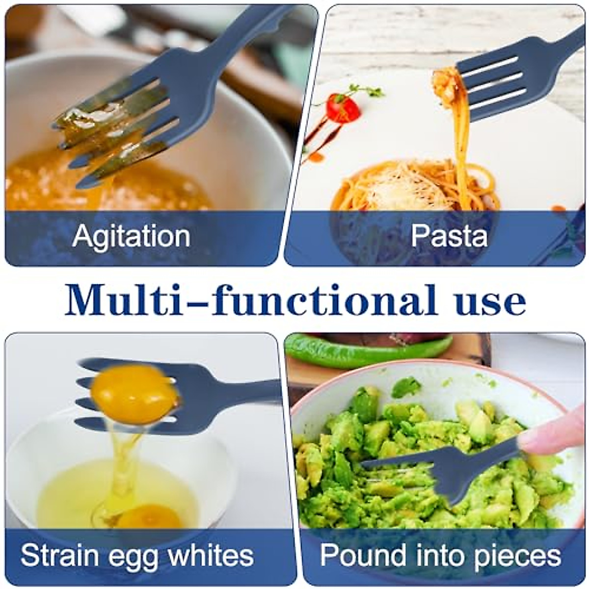 GEEHUA 11 Inch Silicone Flexible Fork, Heat Resistant Cooking Fork Nonstick Blending Fork Dishwasher Safe Kitchen Fork for Cooking Utensil for Kitchen Stir Mix Mash(Blue)