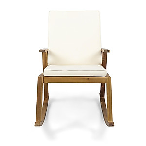 Christopher Knight Home Champlain Outdoor Acacia Wood Rocking Chair Chat Set, 26 "W x 35.75 "D x 36.75 "H, Teak + Cream