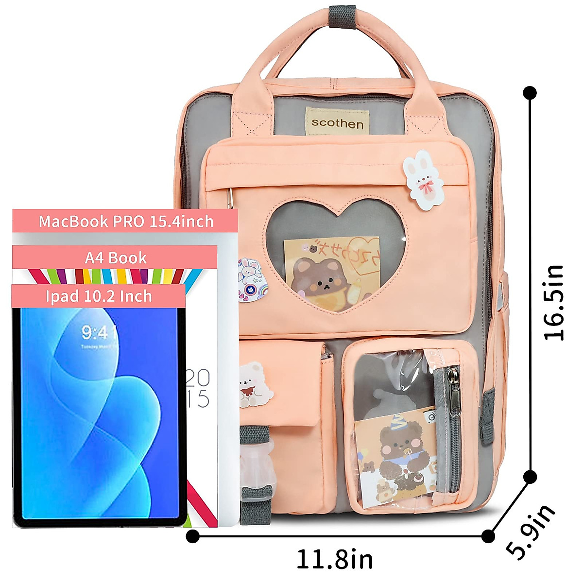 Kawaii Pin Display Backpack with Cute Pins - Cute Aesthetic Bookbag for Teen Girls & Elementary Middle School Girls