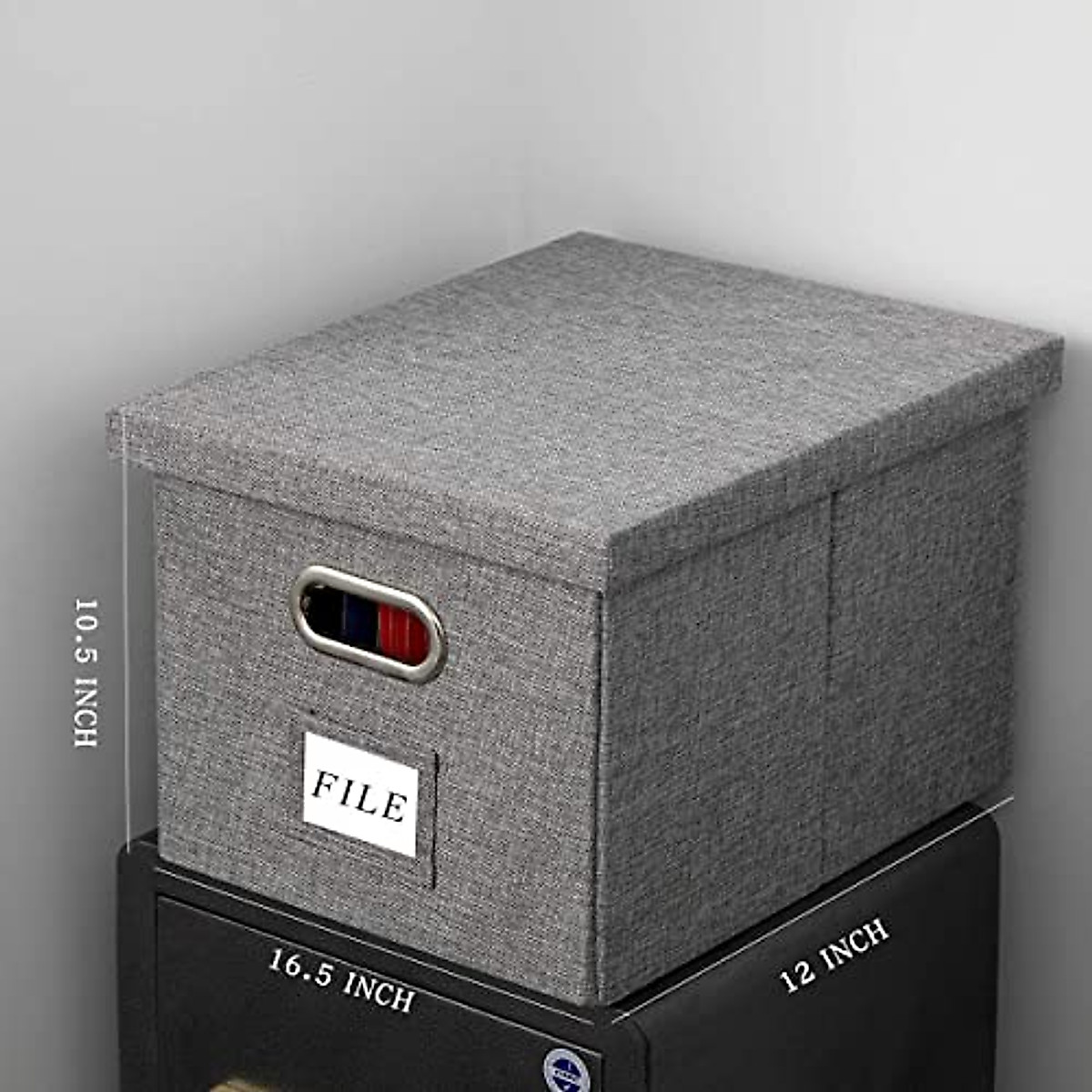 Collapsible File Box Storage Organizer with Lid [1-Pack] Decorative Linen Filing Storage Office Box Hanging Letter/Legal Folder Home Office Bins Cabinet Container