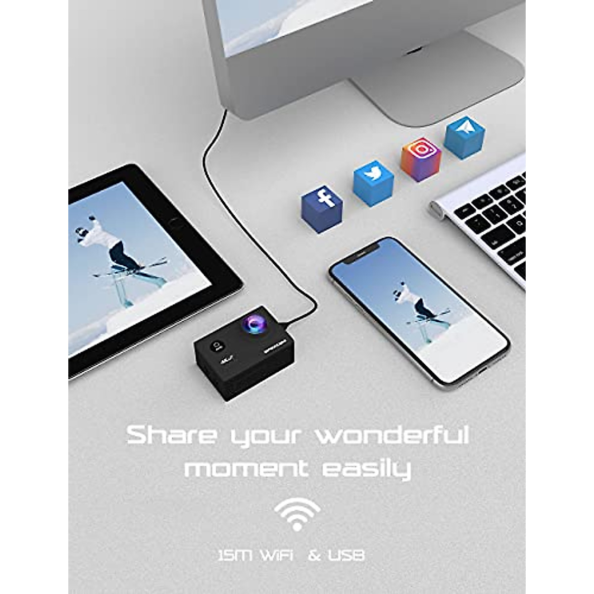 Apexcam Action Camera 4K Sports Camera 20MP 40M 170°Wide-Angle WiFi Waterproof Underwater Camera with 2.4G Remote Control 2 Batteries 2.0'' LCD Ultra HD Camera with Mounting Accessories Kit