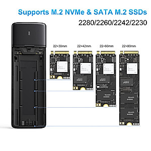 MOKiN M.2 NVMe SATA SSD Enclosure Reader Tool-Free, NVMe to USB 3.2 Gen 2 10Gbps NVMe PCIe and 6Gbps SATA, External Enclosure Thunderbolt Support UASP Trim for SSD Size 2230/2242/2260/2280