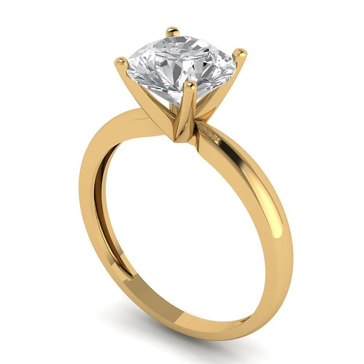 Clara Pucci 2.0 Ct Brilliant Round Cut Clear Simulated Diamond 14K Yellow Gold Solitaire Engagement Bridal Anniversary Ring Size 5.5