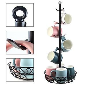 Coffee Mug Holder Stand with 8 Rotatable Hooks, Capsule Storage, Multipurpose Mug Holder, Coffee Station Organizer, Mug Tree for Kitchens, Offices, Parties & More, Black, 10.2(L)x10.2 (W)x24.4(H)inch