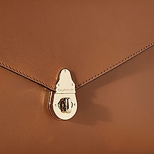 Calvin Klein Soft Lock Lamb Leather Large Convertible Crossbody Shoulder Bag, Caramel