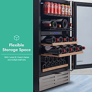 CUSIMAX 24 Inch Wine Cooler, Dual Zone Wine and Beverage Refrigerator, Touch Intelligent Digital 37-64°F Upgrade Wine Cellars, Built in or Freestanding Wine Fridge for Home Office Bar Stainless Steel