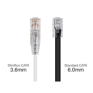 Monoprice Cat6 20ft White Component Level Patch Cable UTP 28AWG 550MHz Pure Bare Copper Snagless RJ45 SlimRun Series Ethernet Cable