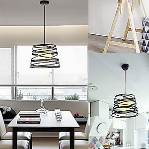 DULAB Wrought Iron Spiral Decorative Pendant Lamp, Retro Creative Black Lampshade Hanging Light, Ceiling Lighting Fixture，Chandelier is English Porch Bedroom Homestay.
