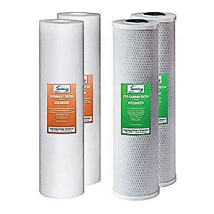 iSpring F4WGB22B 4.5” x 20” 2-Stage Whole House Water Filter Replacement Pack Set with Sediment and Carbon Block Cartridges, Fits WGB22B, White