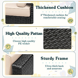 Devoko 2 Piece Patio Furniture Set, All Weather PE Rattan Outdoor Sofa Set Single Sofa with Table for Garden Lawn Poolside (2 Piece, Beige)