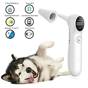 Pet Ear Thermometer for Dogs and Livestock - Includes 20 Pet Swabs, Suitable for Dogs, Cats, Infrared Fast and Accurate Canine Temperature Monitor - Switches ℉ and ℃