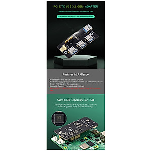 PCIe to USB 3.2 Gen1 Adapter Designed for Raspberry Pi Compute Module 4 IO Board(CM4), 4X High Speed USB Ports,Compatible with USB 3.0/2.0/1.1