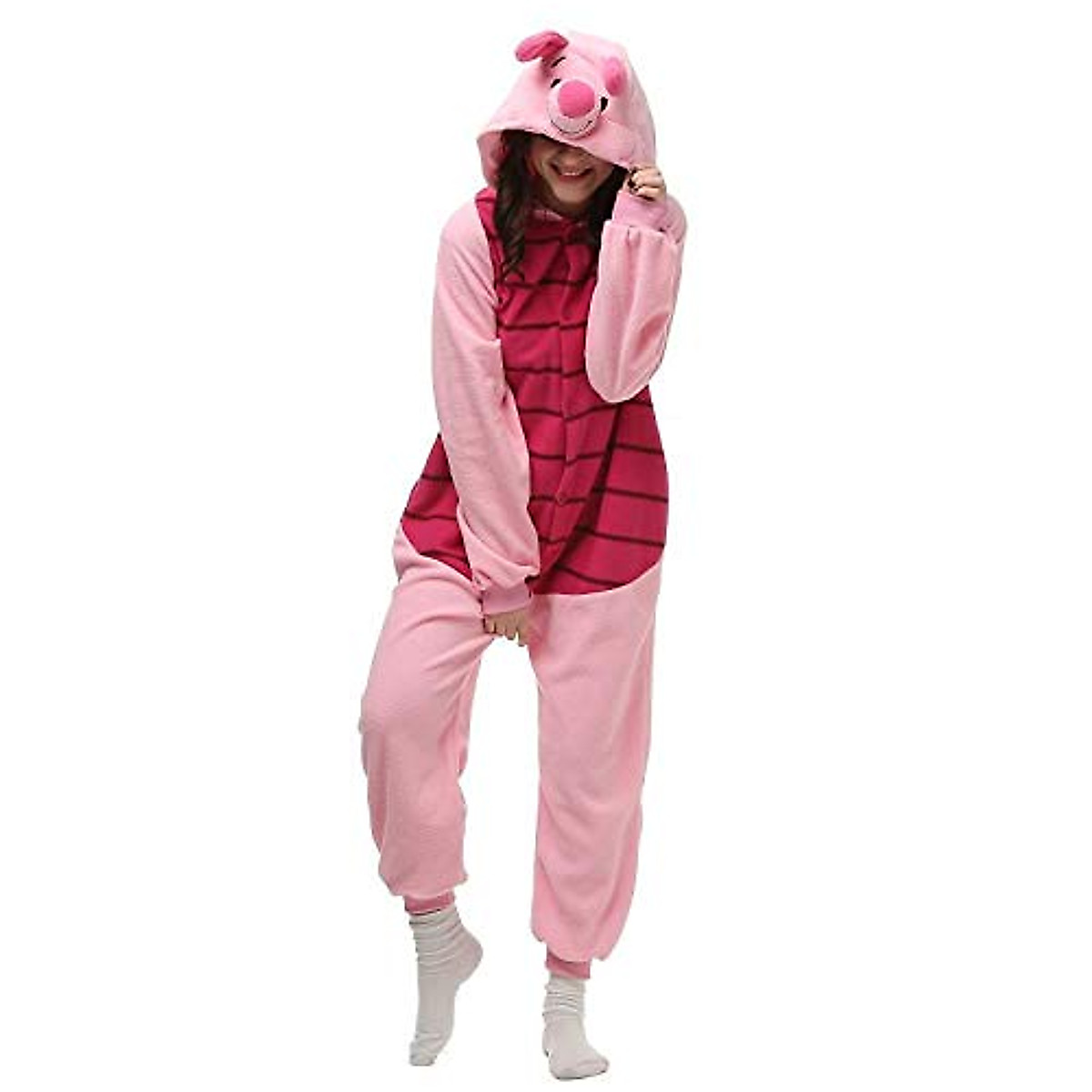 TSMY Christmas Masquerade Piglet Costume Halloween Unisex Adult Onesie Pig Pajama Pink Small