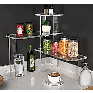 STAUBER Best Acrylic Countertop Corner Shelf Organizer (Clear) - 3 Tier Shelves for Kitchen or Bathroom - Storage Display Counter Shelves