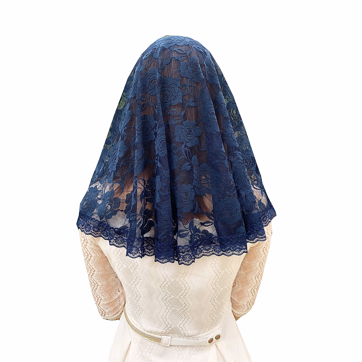 Grettytling Lace Mantilla Veil Soft and comfortable 7 Colors Spanish Style Rose Lace Veil Head Covering D Shape ，Navy
