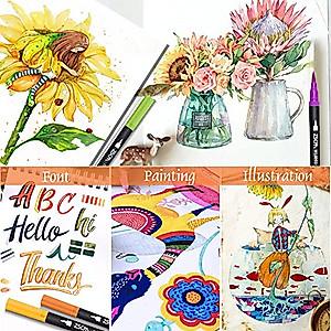 ZSCM 32 Colors Duo Tip Brush Markers Art Pen Set, Artist Fine and Brush Tip Colored Pens, for Kids Adult Coloring Books Christmas Cards Drawing, Note taking Lettering Calligraphy Bullet Journaling
