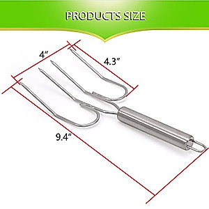 Goeielewe 2-Pack Stainless Steel Turkey Lifter Multi-end Turkey Fork Pork Steak Grill Fork BBQ Hot Dog Roasting Sticks Camping Needle Skewers Thanksgiving