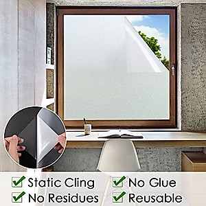 Homein Privacy Window Film, Frosted Glass Window Film for Bathroom, Non-Adhesive Static Cling Window Film Sun Blocking Reusable Decorative Door Covering for Home Office, 17.5" x 78.7"