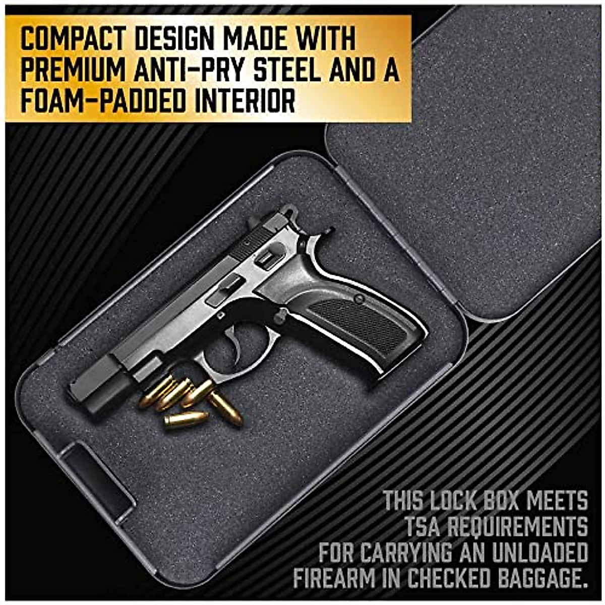 HORUSDY Lock box for Guns and Valuables,Portable Security Case Lock Box Safe with Combination Lock