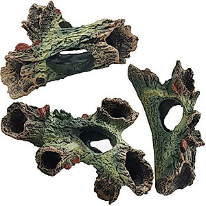TIHOOD 3PCS Decaying Trunk Aquarium, Betta Fish Ornament, Freshwater Ornament - Resin Aquarium Decoration Log, Fish Tank Wood with Holes and Aquarium Caves