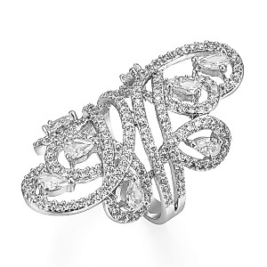Delicin Jewelry Vintage Style Rhodium Plated Cubic Zirconia Full Finger Armor Statement Ring