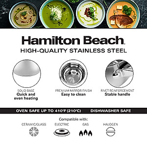 Hamilton Beach Sauce Pan Stainless Steel 2 Quart with Glass Lid, Ergonomic Handle, Multipurpose Sauce Pan with Lid, Small Pot for Cooking