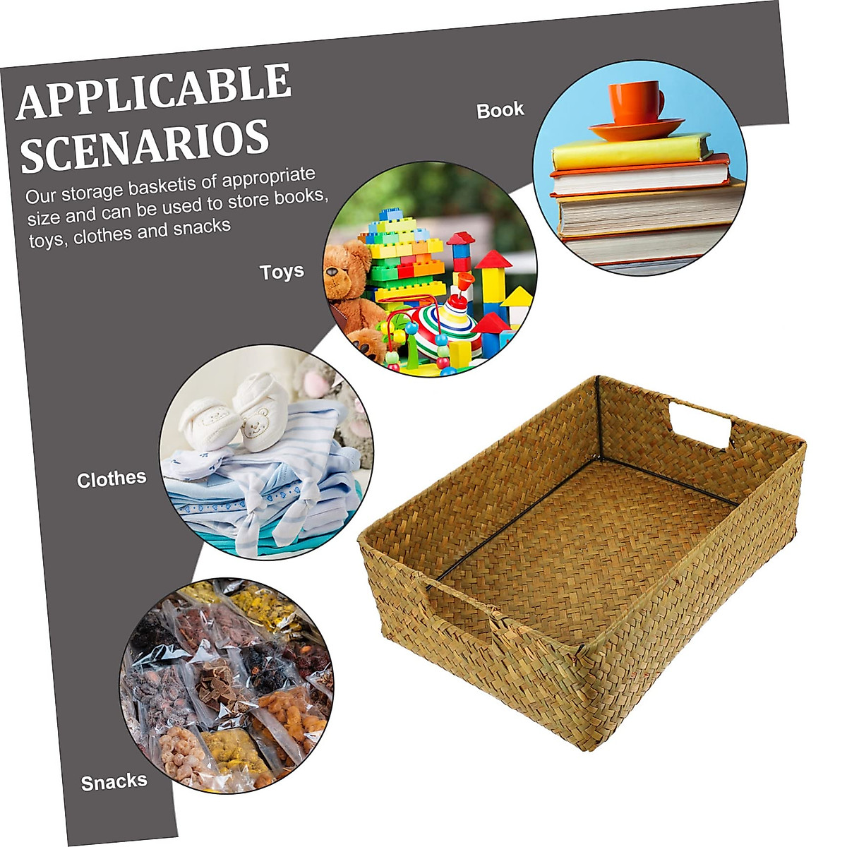 VOSAREA 1pc Storage Basket Large Snack Containers Woven Wicker Basket Bins Woven Storage Bins Seagrass Wicker Baskets Shelf Baskets Laundry Basket Seagrass Makeup Organizer Tray Toys Straw