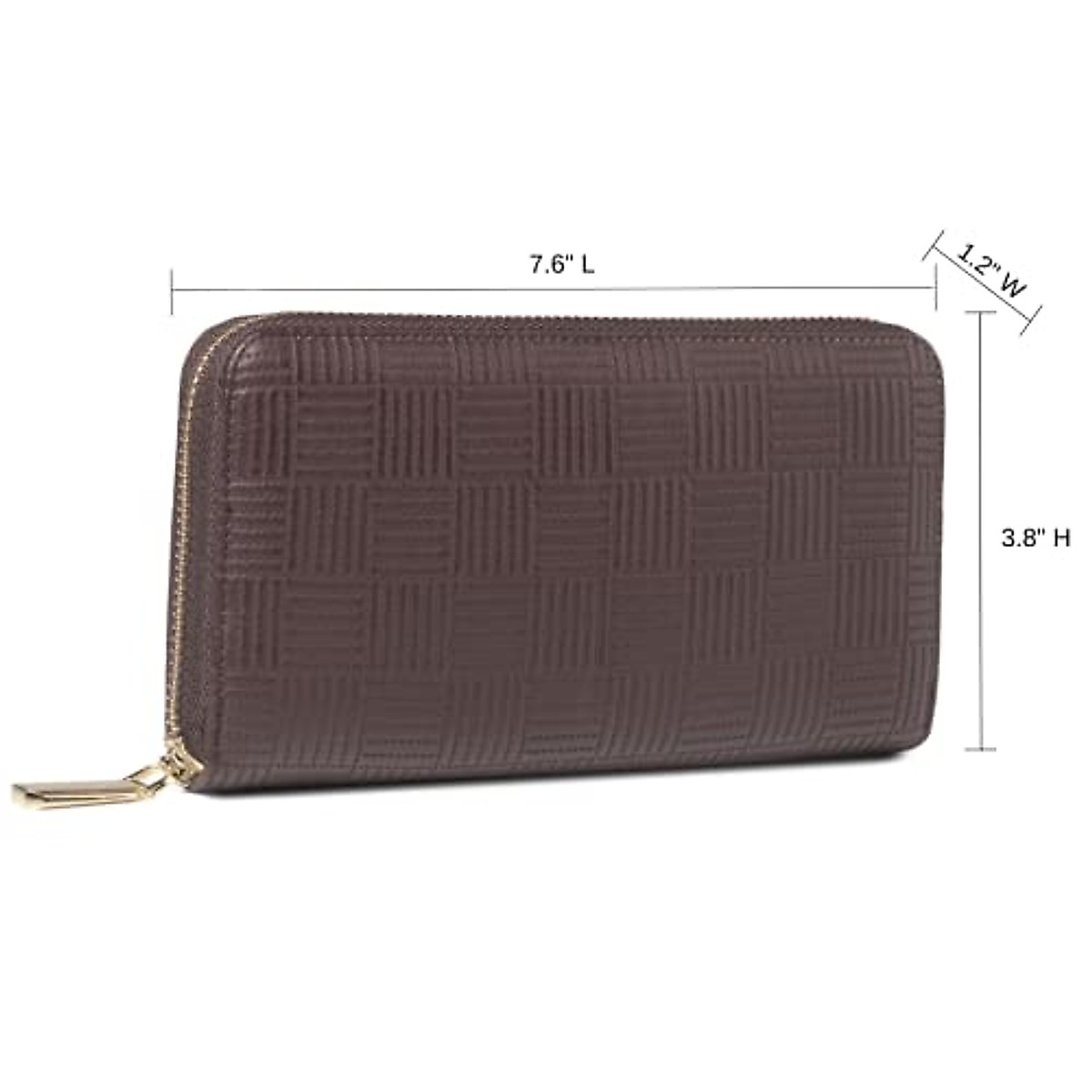 Daisy Rose Women’s Zip-Around Wallet & Phone Clutch with RFID Blocking, PU Vegan Leather (Brown Check)