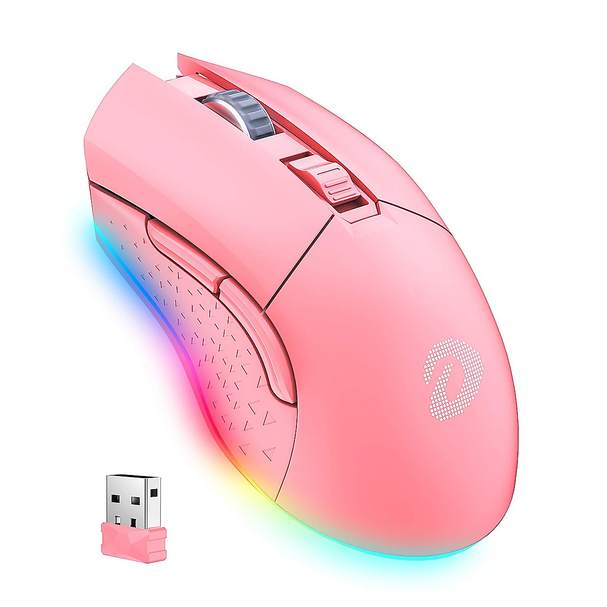 DAREU Pink Wireless Wired Gaming Mouse Dual-Mode Rechargeable 7 Programmable Buttons,10K DPI,RGB and 7 Adjustable DPI Levels up to [150IPS] [1000Hz Polling Rate] for PC Notebook Mac