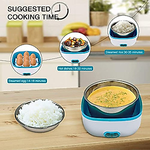 GQU Electric Lunch Box, 3 In 1 Food Heater/Cooker/Steamer with Stainless Steel Bowls, Egg Steaming Tray, Spoon, Measuring Cup for Office, School, Travel
